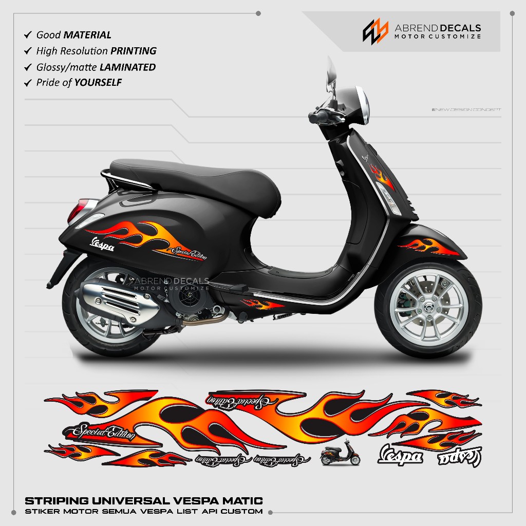 Vespa STRIPING DECAL LIST FIRE / UNIVERSAL VESPA MATIC STICKER / VESPA ...