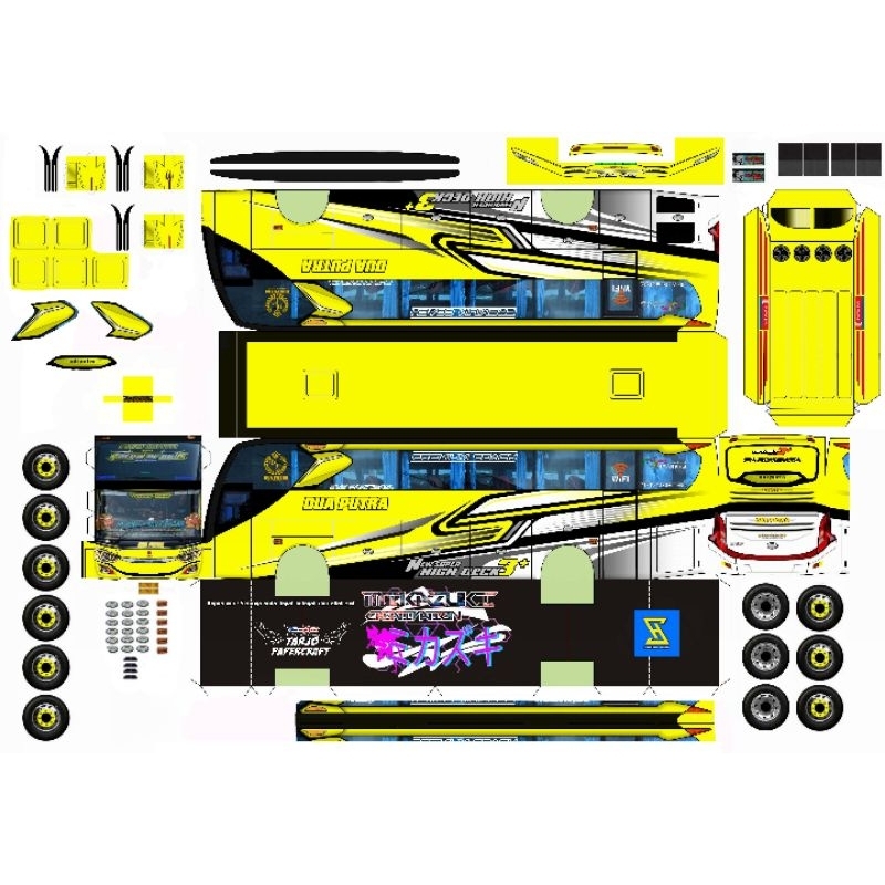 Two putra Salim Ldle putra Gresik bus papercraft sheets, scale 50, non ...