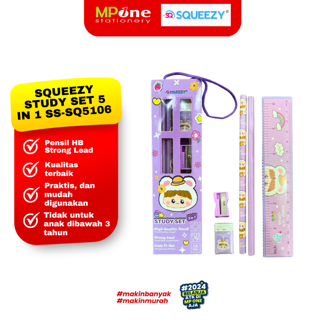 Squeezy STUDY Set 5 in 1 Children's Stationery Set 5 in 1 Cute Cartoon ...