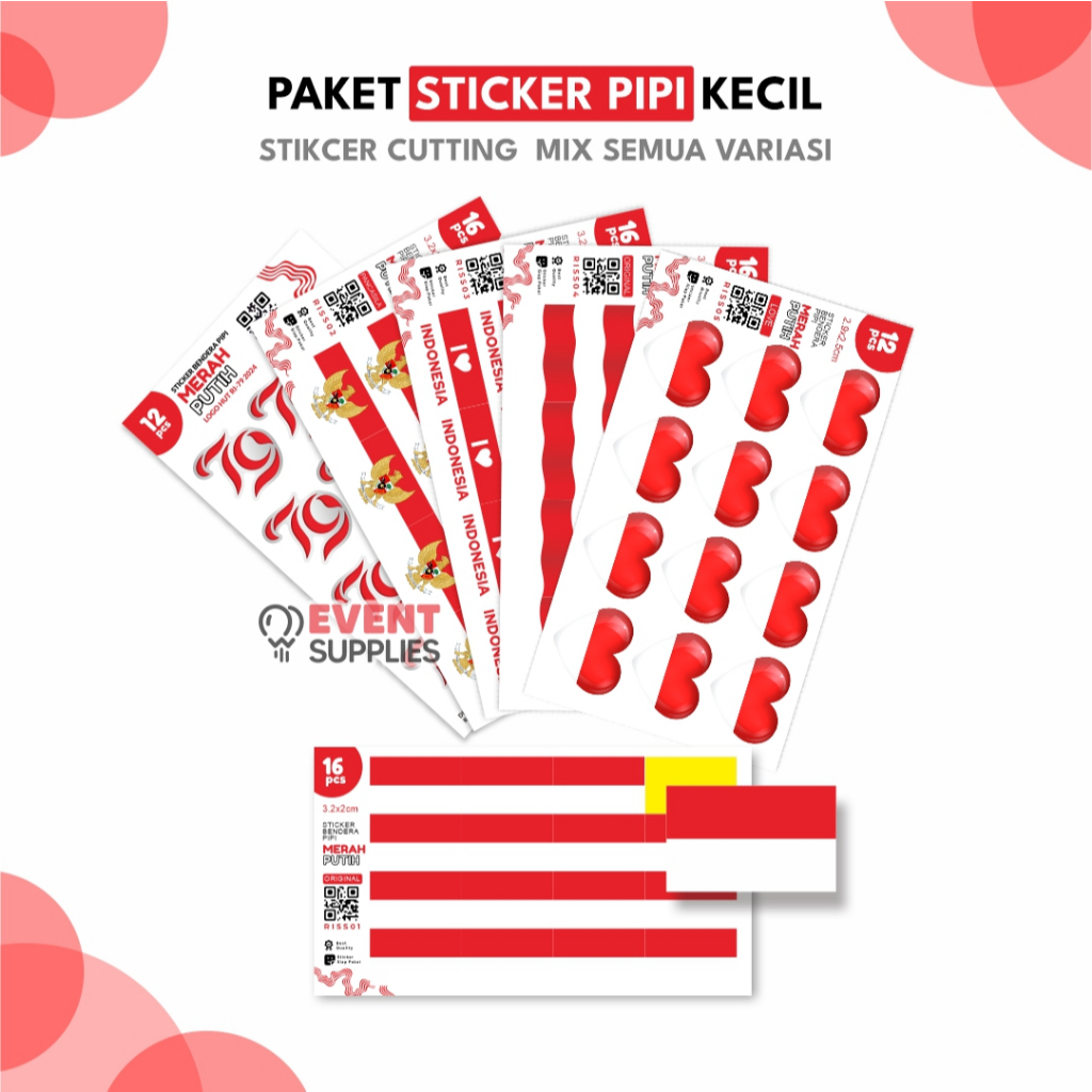 MERAH PUTIH Complete Package Of Small Cheek Sticker Red And White Flag ...