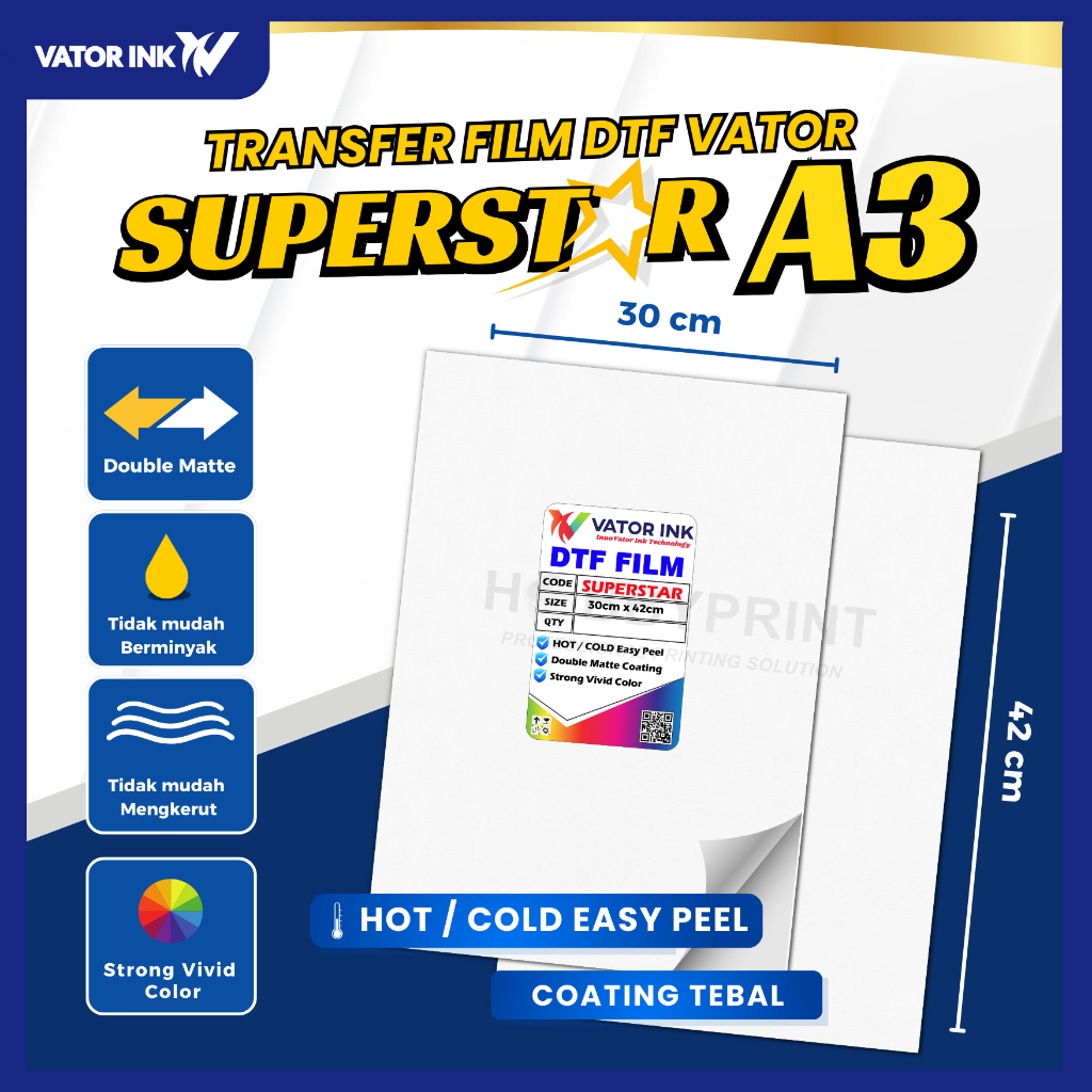 Pet FILM DTF A3 VATOR SUPERSTAR A3 30cm x 42cm DTF Screen Printing DTF ...