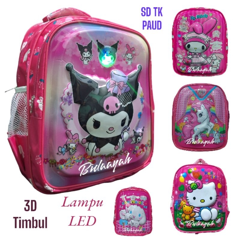 Girls School Bag 3D Embossed LED Light SD/ Kindergarten /PAUD (Two ...