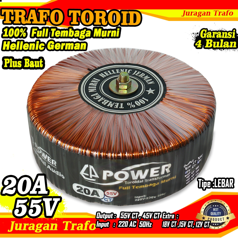 Powertoroidal Toroid Transformer 20A (Murni) CT 55V 45V Extra CT 18V 15V 12V Original Full Pure ...