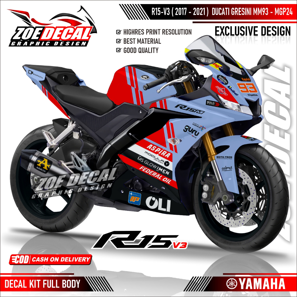 Latest Full Body Sticker Decal Yamaha R15 V3 Livery Motif GRESINI MM93 ...