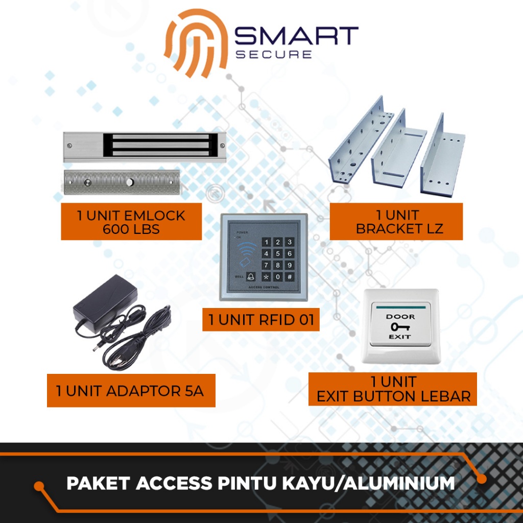 Smart SECURE Emlock RFID Door Access Package 600 Lbs 5A Adapter Access ...