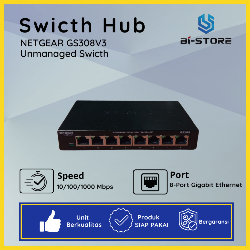 Switch Hub Gigabit 8-Port NetGear GS308 V3 Unmanaged Ready To Use ...