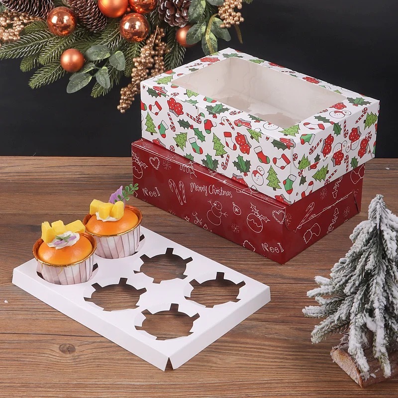 Christmas BIRTHDAY CUPCAKE Box 6 Holes Muffin Box BIRTHDAY Cake ...