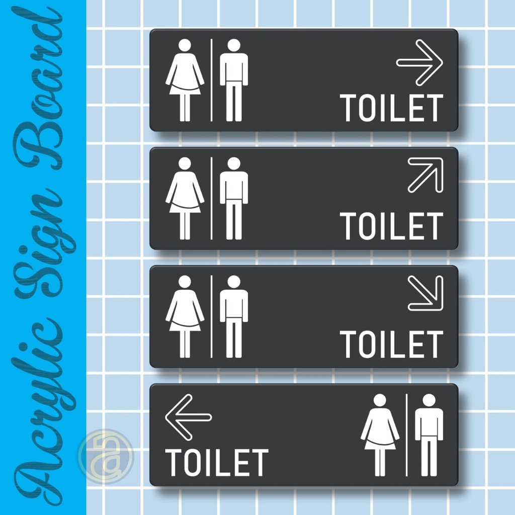 HITAM TOILET SIGN Acrylic 10x30cm - Premium Black Doff UV Print TOILET ...