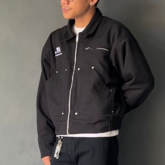 Men's Black Boxy Work Jacket / Boxy Fit Work Jacket / Crop Work Jacket ...