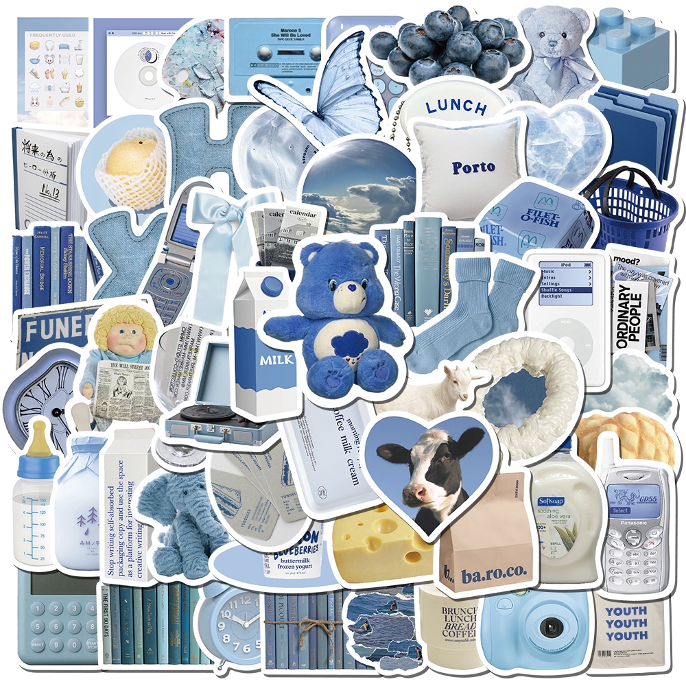 HP [60PCS]Aesthetic Stickers Blue Series Ins Style Stickers Waterproof ...