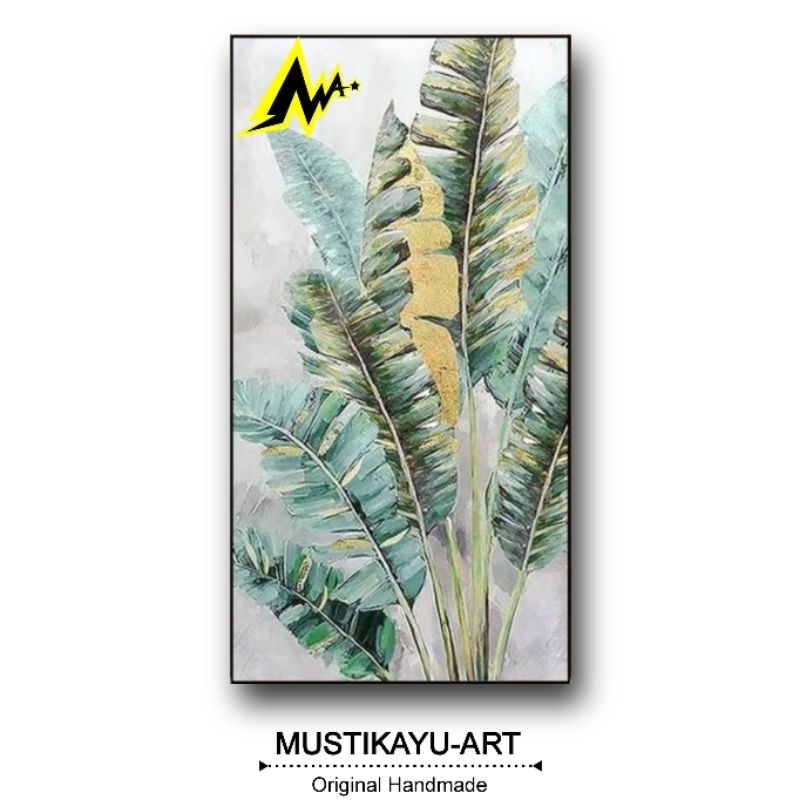 Modern Abstract Canvas Painting Leaves 60x120 cm handmade Wall Display ...