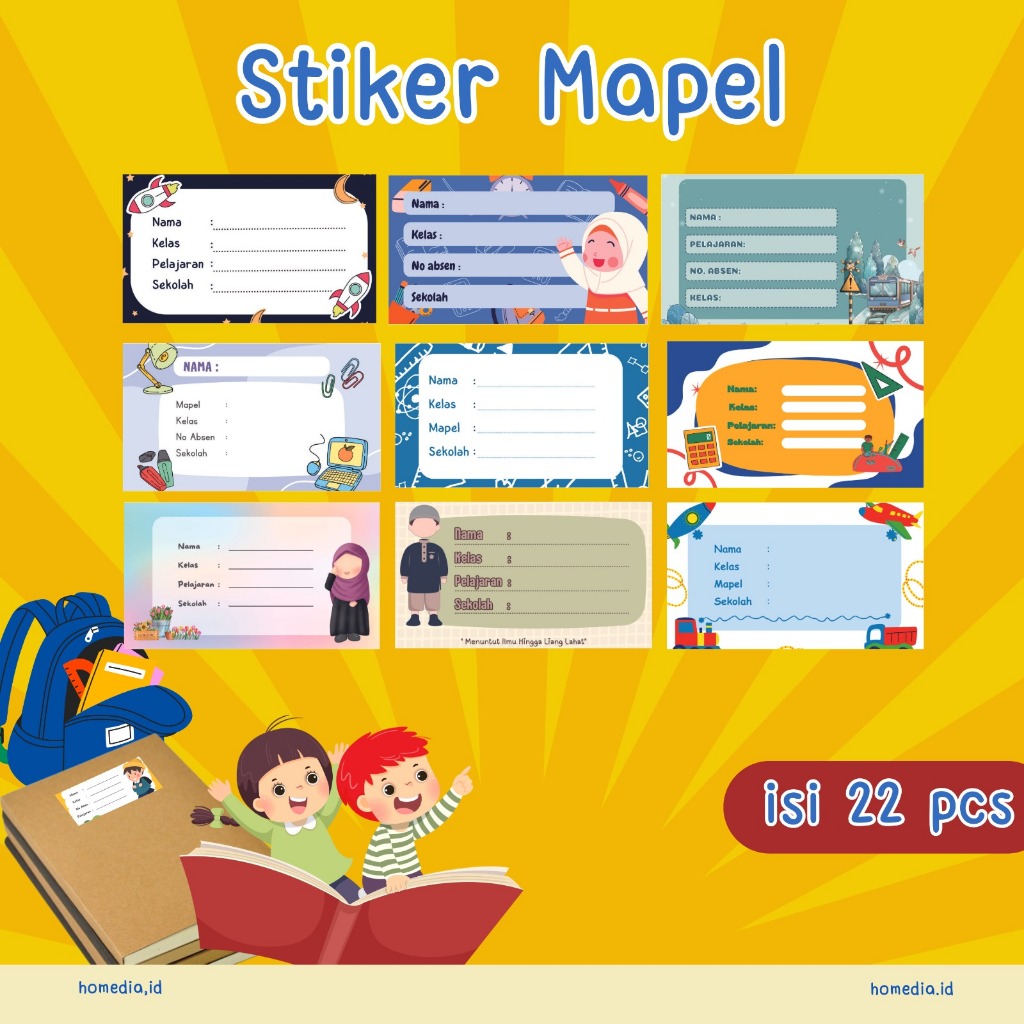 MATA Contents of 22 Mapel Stickers, School Textbook Labels, Subject ...