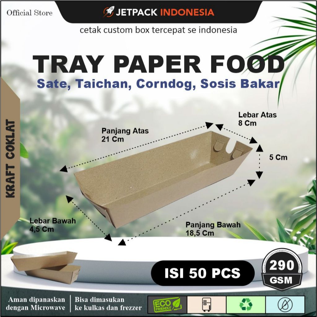 (CONTAINS 50 Pcs) Tray Paperbox / Corndog / Taichan Satay Box / Paper ...