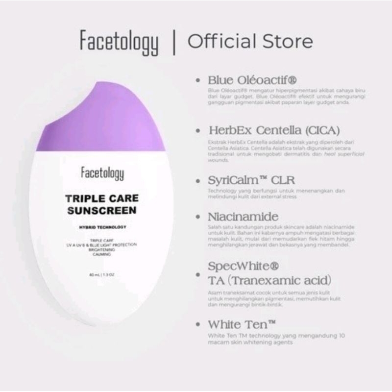 Facetology TripleCare Sunscreen SPF 40 PA+++ | 40ml BPOM | Shopee Malaysia