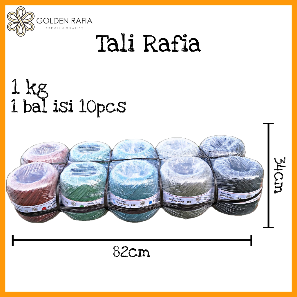 Golden RAFIA Plastic Raffia Rope Mixed Color 1 Ball contains 10 pcs @ 1 ...