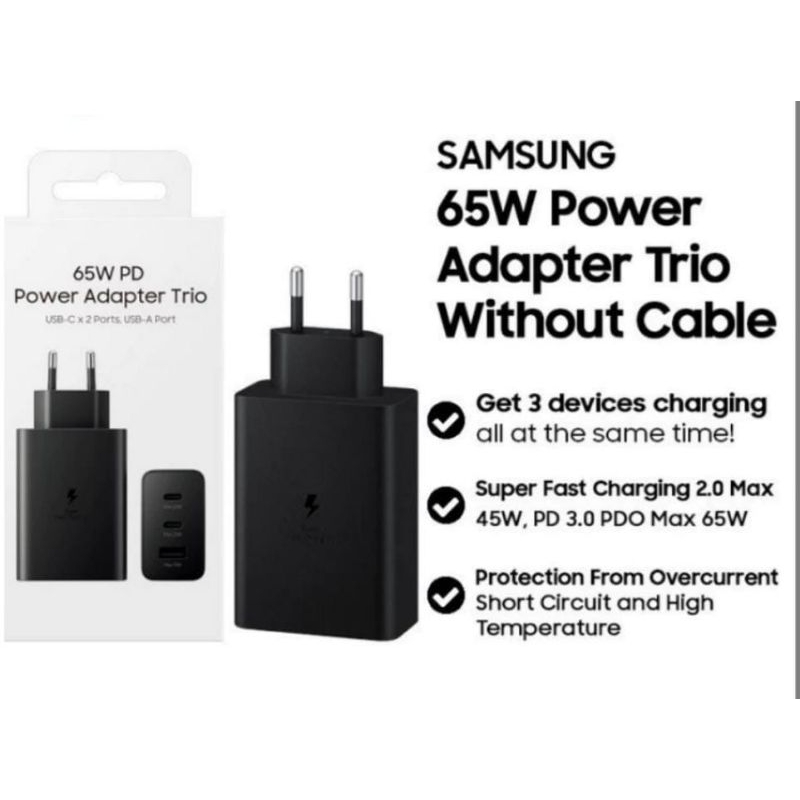 [ORIGINAL Grade A] Adapter 65W PD Power Adapter Trio Charger Super Fast ...