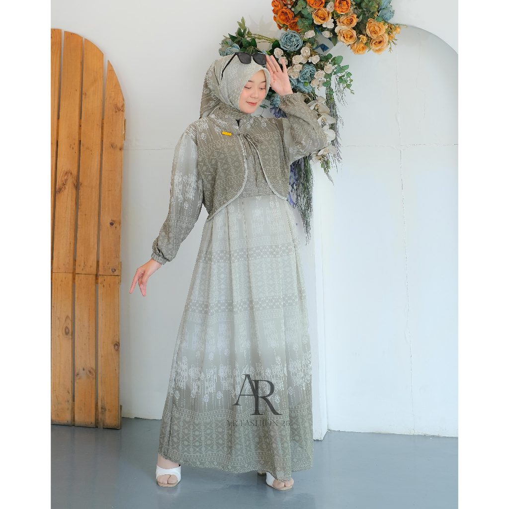 Melia Hijab Set / Ceruty Printing Motif Gamis / Women's Gamis Clothes ...