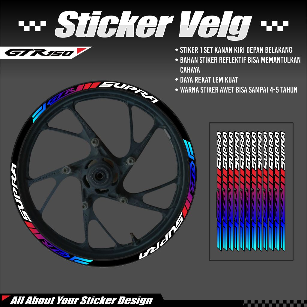 Supra GTR 150 Motorcycle Rim Sticker Cutting Sticker List of GTR 150 JP ...