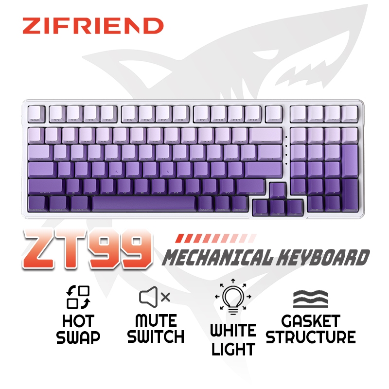 ZIFRIEND ZT99 Gradient Purple Mechanical Gaming Keyboard White Light ...