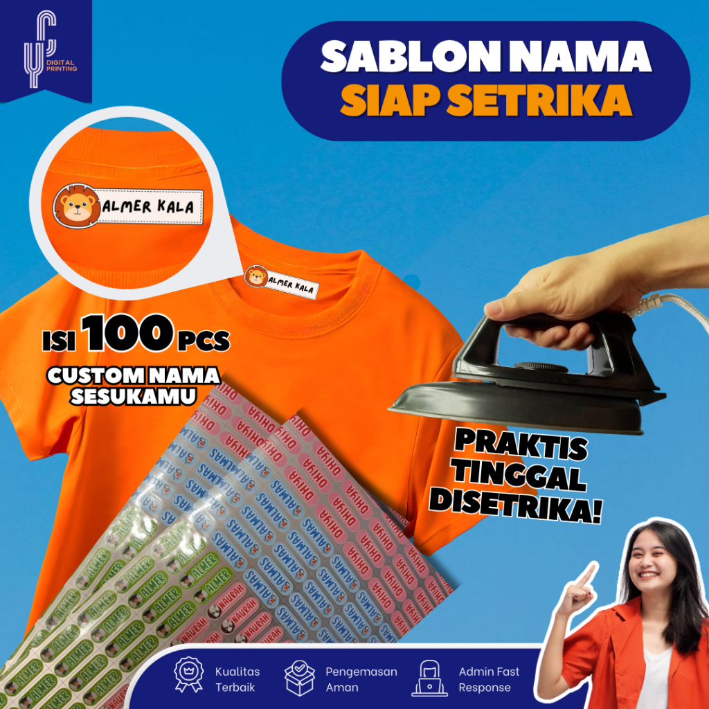 Sablon Nama Just Iron Sticker Label Printing Fabric/T-Shirt Contents ...