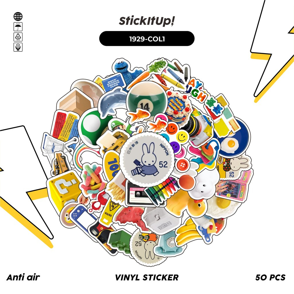 50 Pcs Sticker Pack COLORFUL RETRO Aesthetic MIX 01 Cute Aesthetic ...