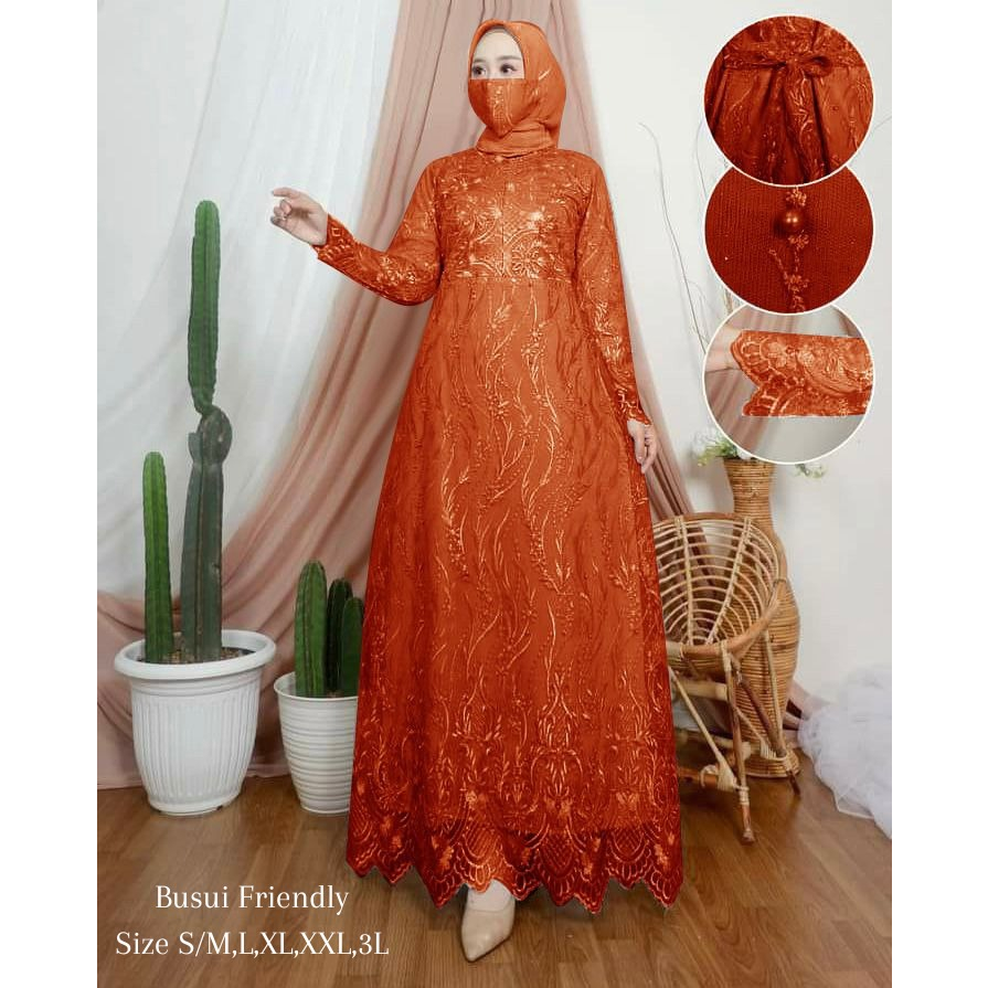 (New Product) Free Mask + Obi Strap Gamis Arisya / Full Brukat Dress ...