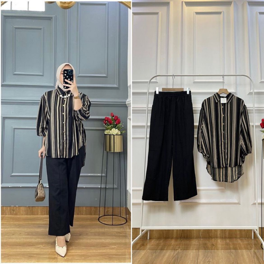 KEMEJA SLP SET RAYON - LOLY SHIRT SET WITH SALUR MOTIF / ONE SET OF SALUR AND CULOT SHIRT ...