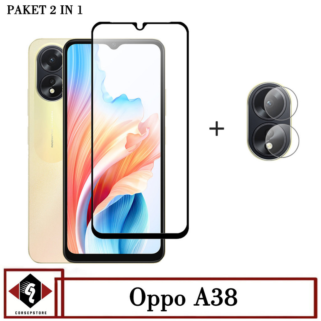 LAYAR Latest 2 IN 1 Oppo A38 Screen Tempered Glass Package Free ...