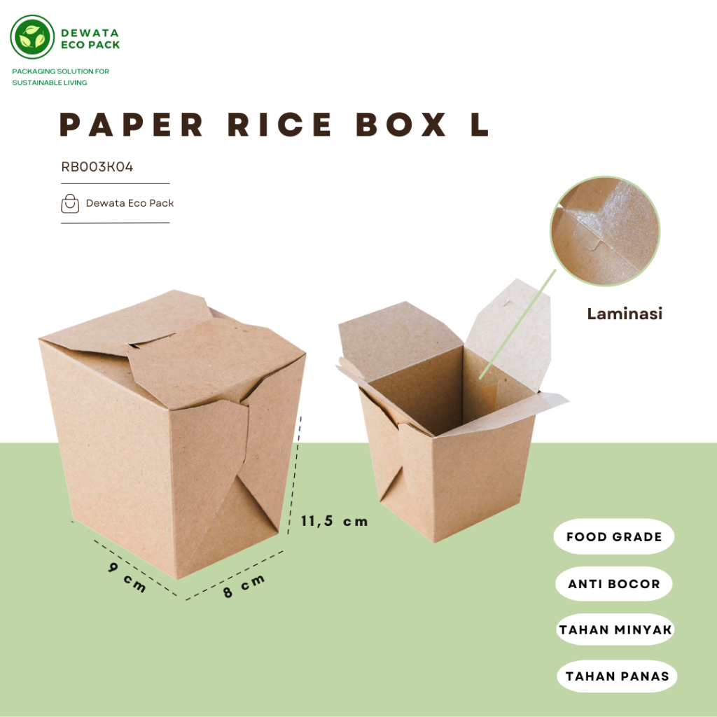 Laminated Paper Rice Box size L 8x9x11.5cm RB3K4 / Food Pail / Rice Box ...