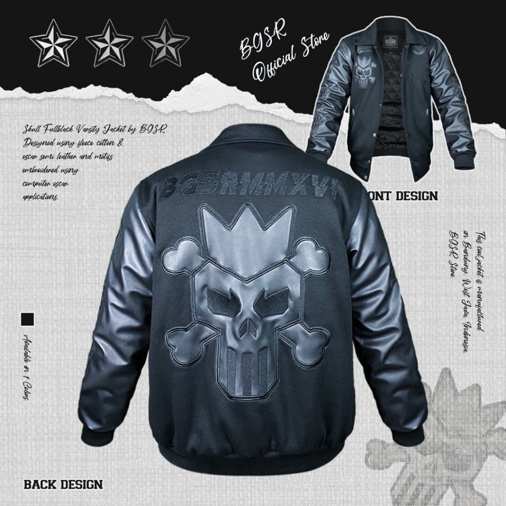 HITAM Full Black Varsity Jacket Men's Vintage Jacket, Cool Thick ...