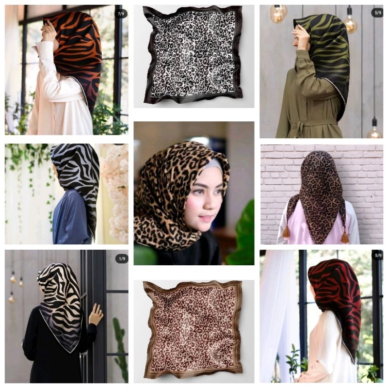 (Leopard) Premium Tiger Leopard Motif Quadrilateral Hijab/Lasercut ...