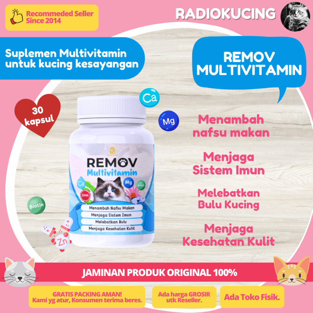Remov Multivitamin Contains 30 Capsules Cat Multivitamin Supplement ...