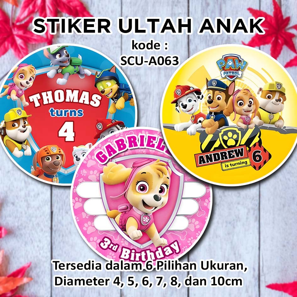 Children's BIRTHDAY STICKER PAW PATROL RUBLE CHASE TRACKER SKYE ...