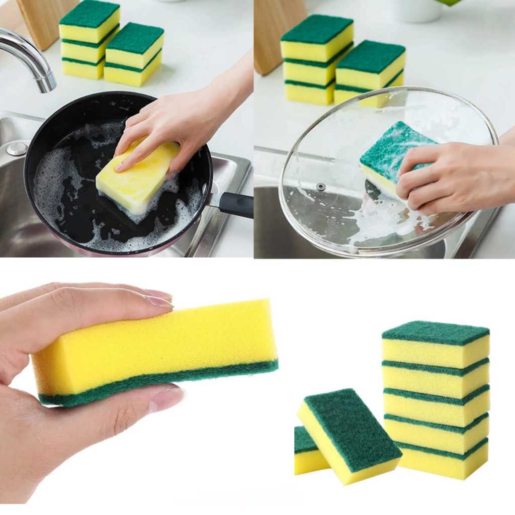 HIJAU Dishwashing Foam Green Coir Sponge Yellow Sponge Sponge 2-sided ...