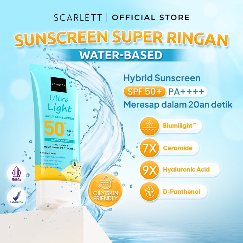 Scarlett Whitening Ultra Light Daily Sunscreen SPF 50+ PA++++ [Water Based] Absorbs 20s Seconds ...