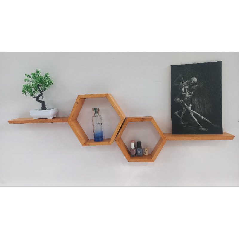 Hexagonal Aesthetic Wooden Wall Shelf / Minimalist wall display ...
