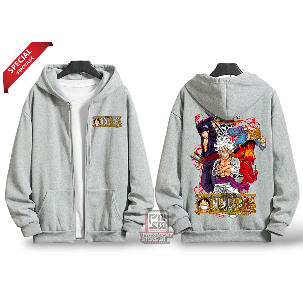 Hoodie ANIME Zipper Gray Misty ONE PIECE LUFFY Sweater Boys Distro ...