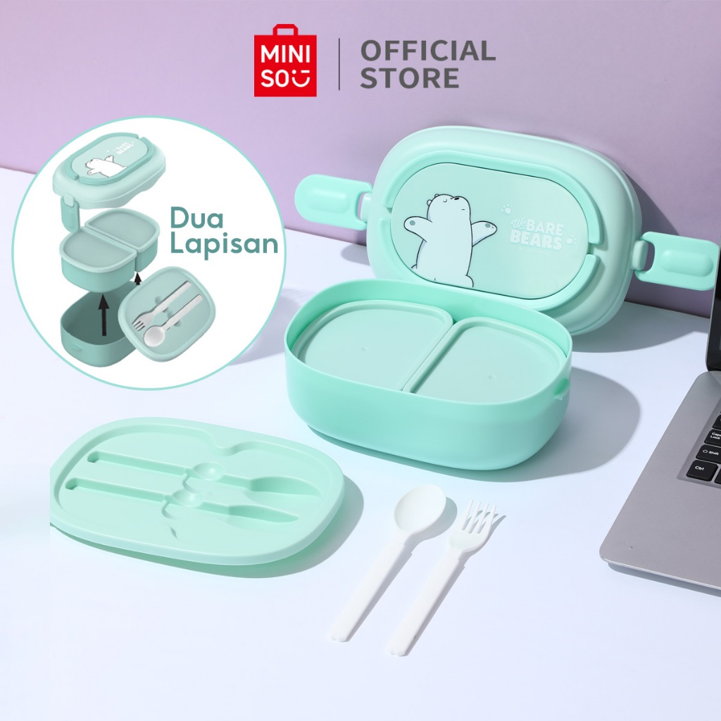 Miniso X We Bare Bears Lunch Box 2 in 1 Lunchbox Bento Two Layers Free ...