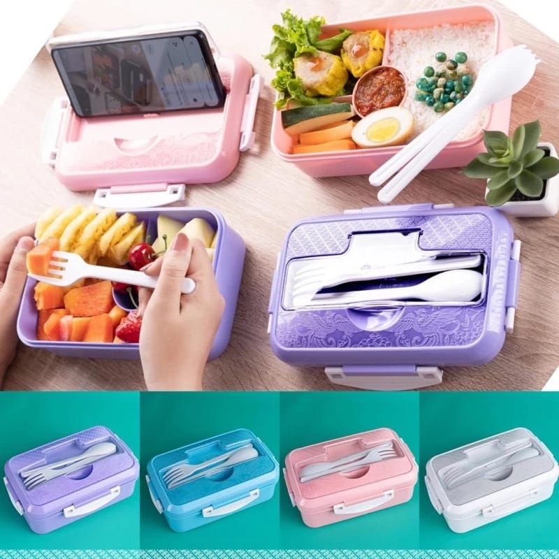 Tri-J Lunch Box 4 in 1 1000ML Divided Lunch Box + Cutlery (Lunch Box ...