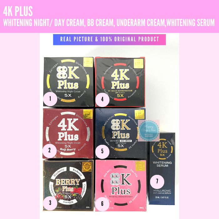 4K PLUS WHITENING NIGHT CREAM 20GR / DAY CREAM/ BB CREAM/ UNDERARM ...