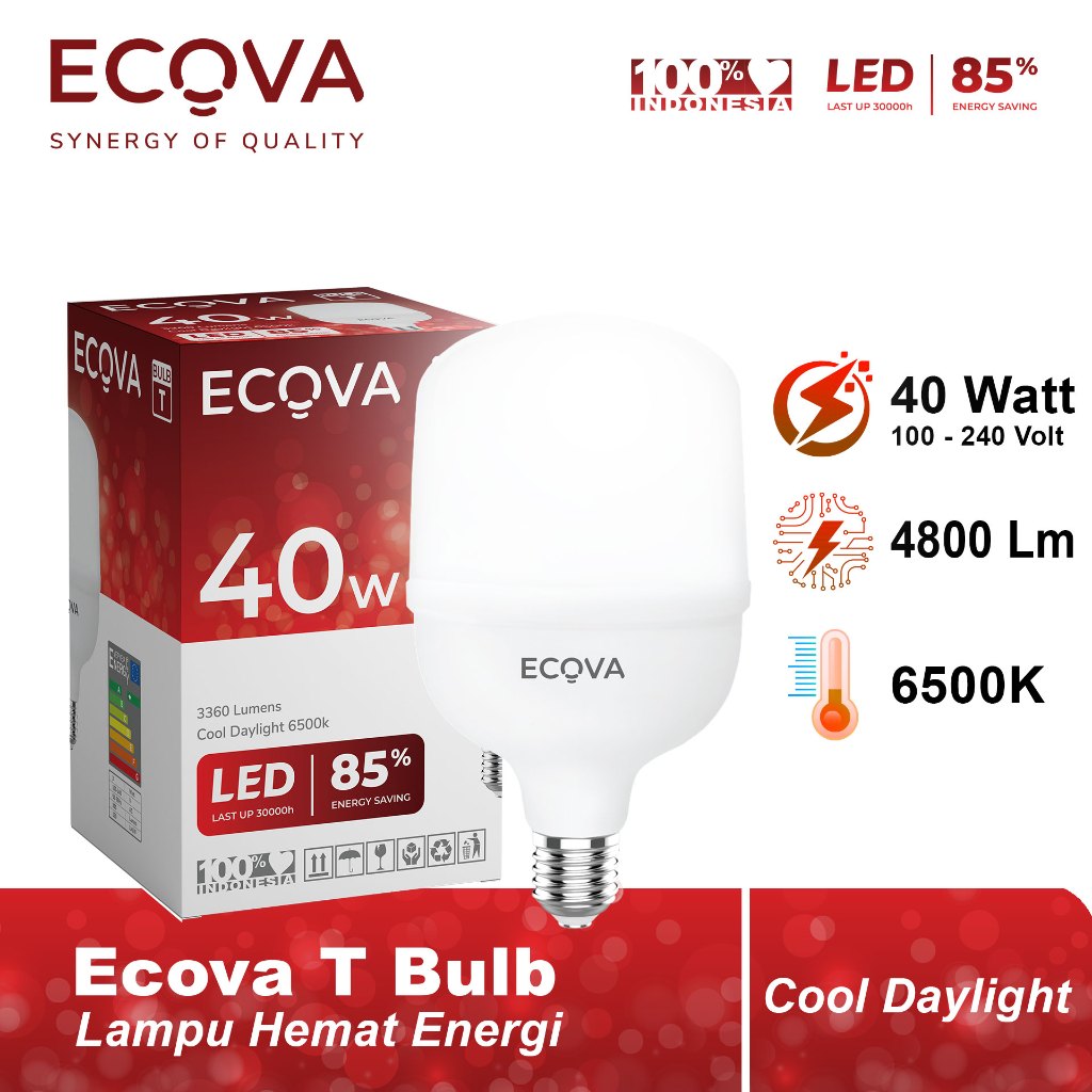 PUTIH Ecova LED Capsule Lamp 40 Watt T bulb 40W Super White & Yellow ...