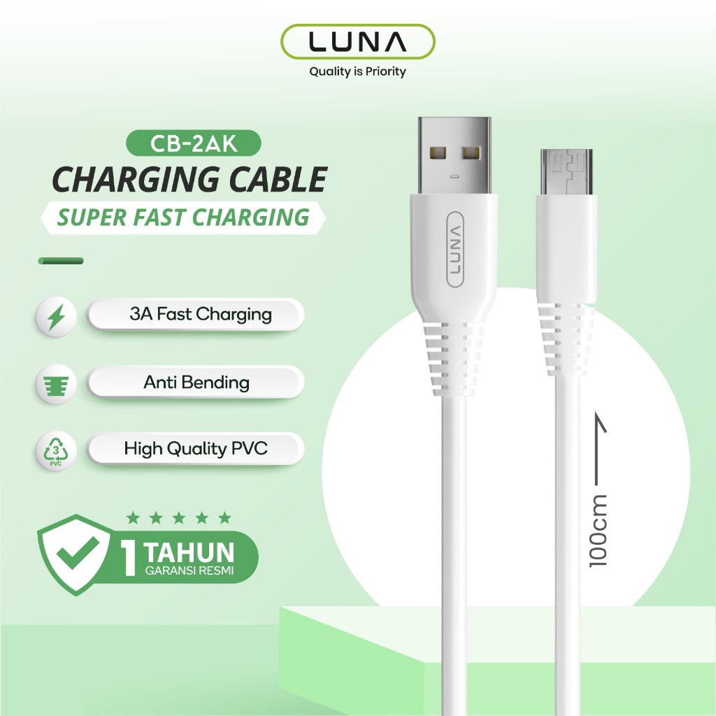 Luna Cable 3A Micro Type C USB Fast Charging Anti Bending Data Cable ...