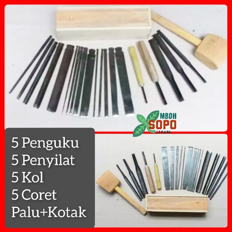 Wood Carving Chisels, Jepara Carving Inlay Plus Hammer and Box, 20 Pcs ...