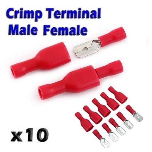 MERAH 10 Sets Skun Blade Red Crimp Spade Connector Insulated Terminal ...