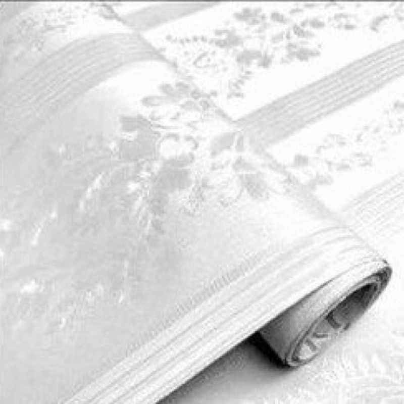 PUTIH Plain White Floral Line Wall Wallpaper 8m to 9m x 45cm | Shopee ...