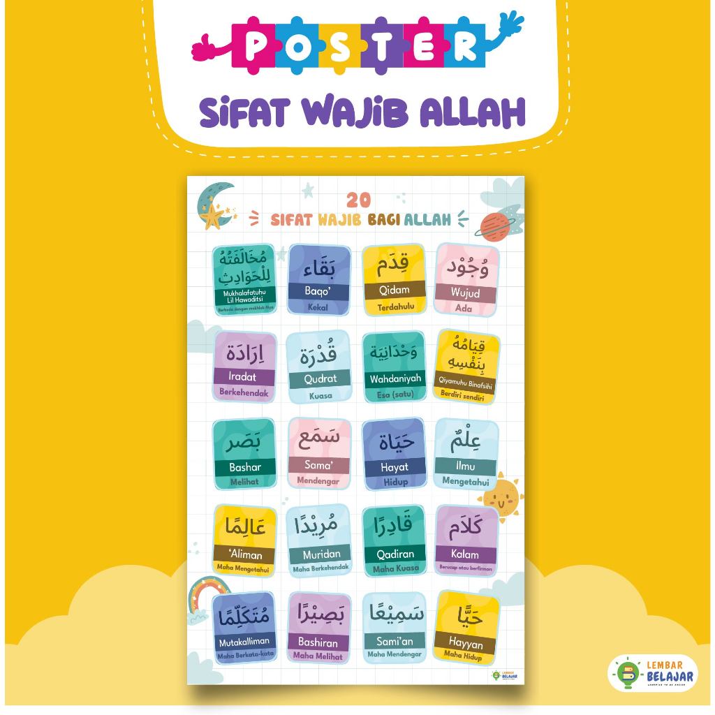 Learning Poster 20 Mandatory Properties for Allah - Islamic Educational ...