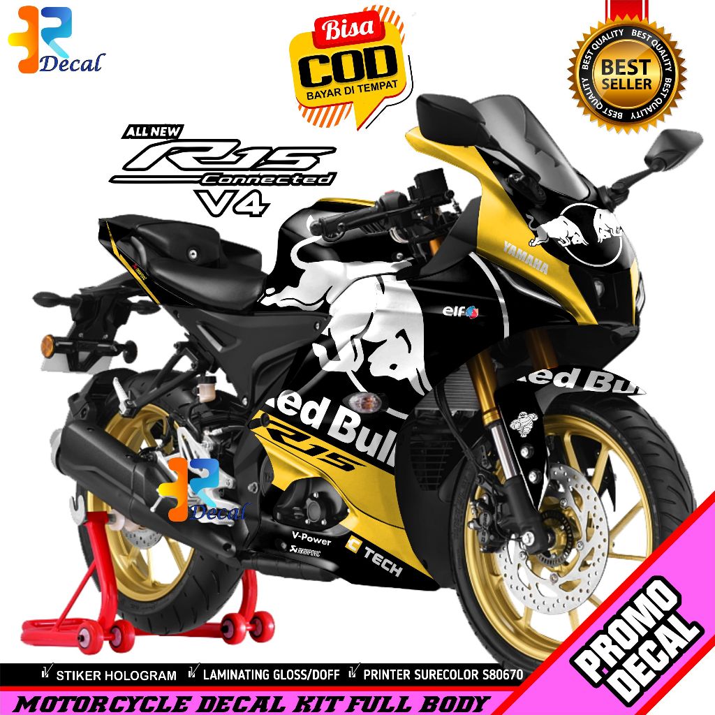 Decal Motorcycle R15 V4 Design Red Bull Sticker Decal Full Body New ...