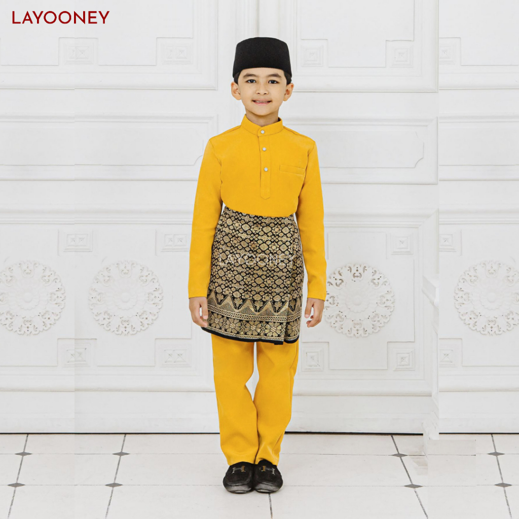 KATUN Boys' Malay Baju Kurung Suit Cotton Toyobo Gold Mustard One Set ...