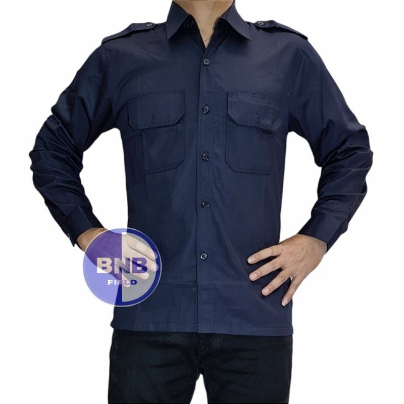 KEMEJA Pdh UNIFORM SHIRT NAVY BLUE PLAIN RANK LONG SLEEVES AMERICAN ...