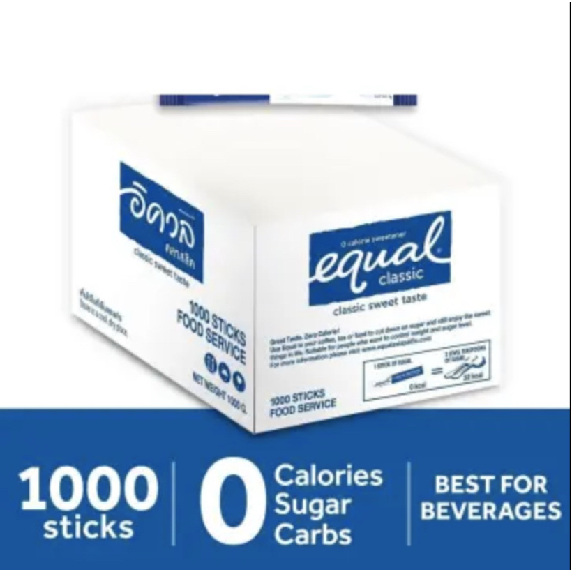 Equal Classic Sweetener 1000 Sticks | Zero Calorie Sweetener/Sugar ...